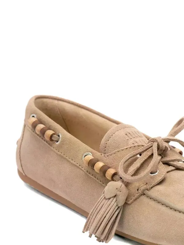 Miu Miu Beaded Tassel Boat Shoes - Neutrals