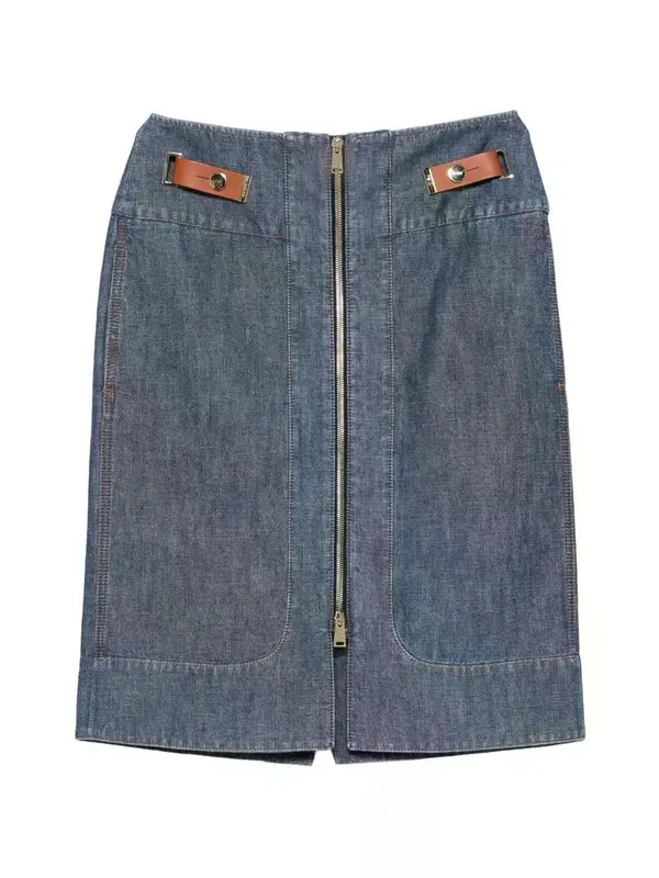 Fendi Leather Detail Zip-fastening Denim Skirt - Blue