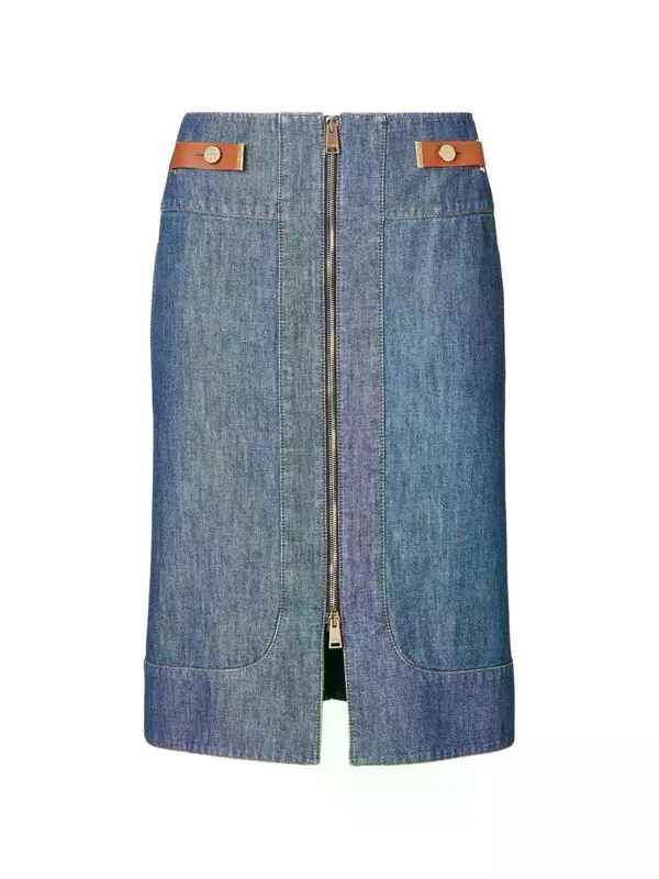 Fendi Leather Detail Zip-fastening Denim Skirt - Blue