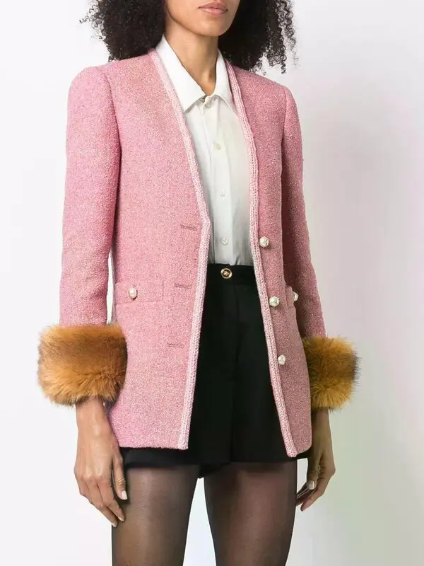 Saint Laurent Faux Fur Detail Fitted Jacket