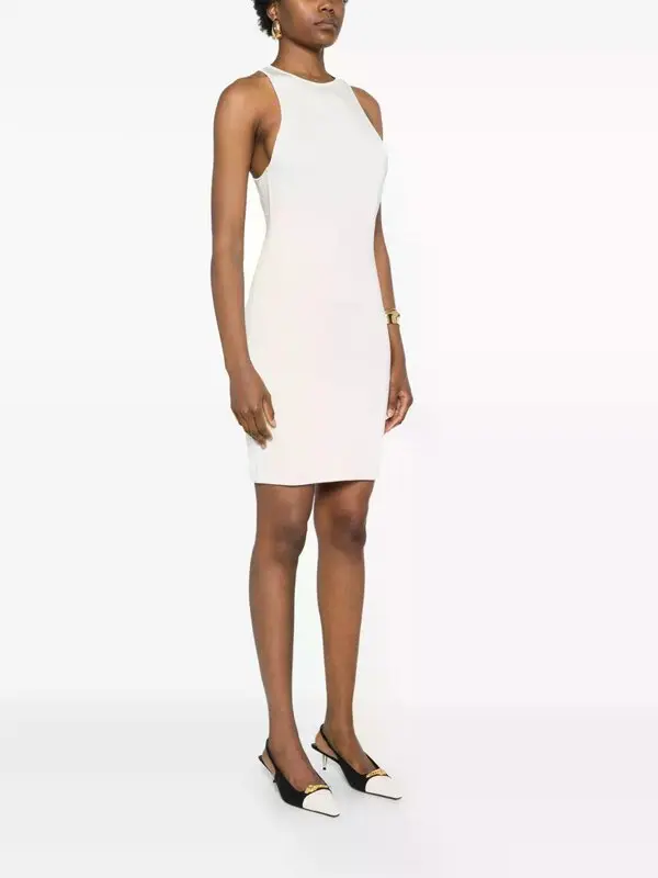 Saint Laurent Sleeveless Criss-cross Bodycon Mini Dress In Ivory