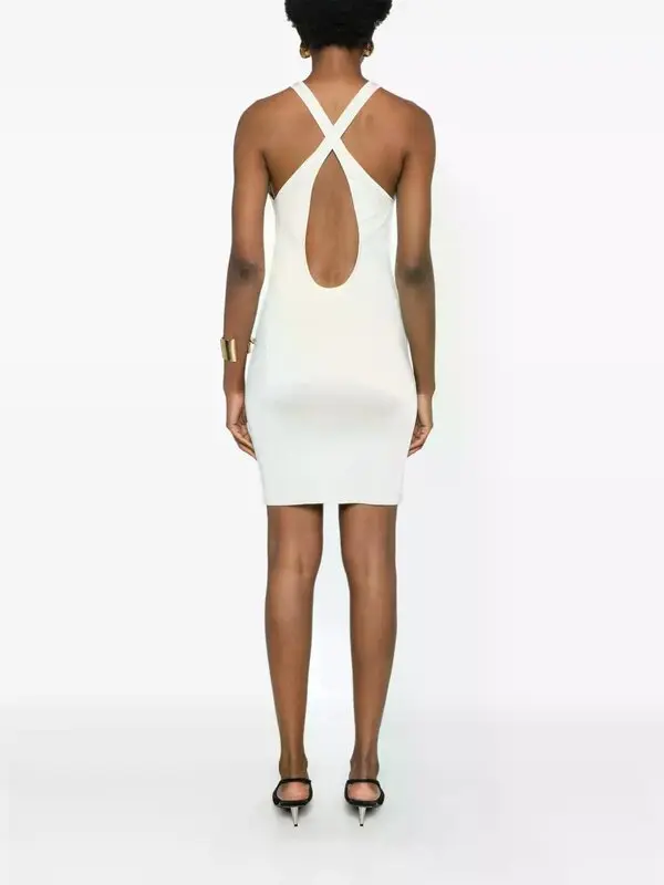 Saint Laurent Sleeveless Criss-cross Bodycon Mini Dress In Ivory