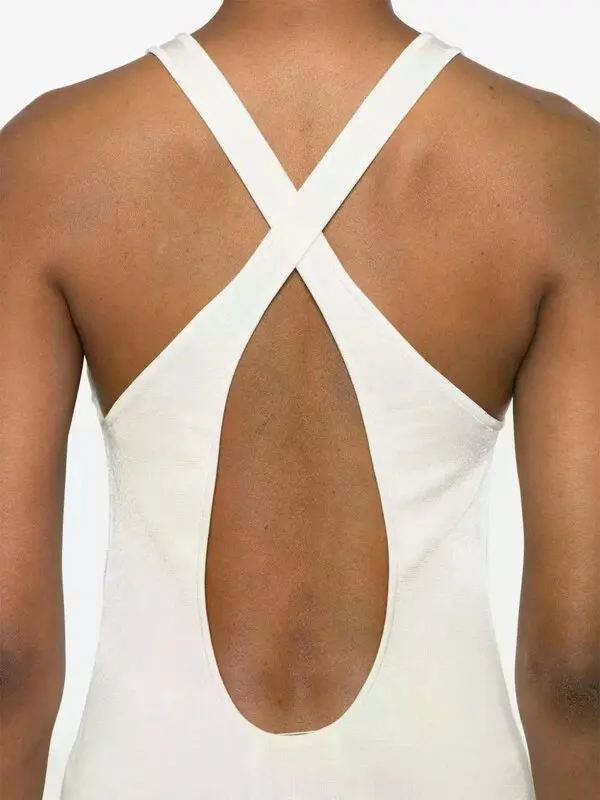 Saint Laurent Sleeveless Criss-cross Bodycon Mini Dress In Ivory