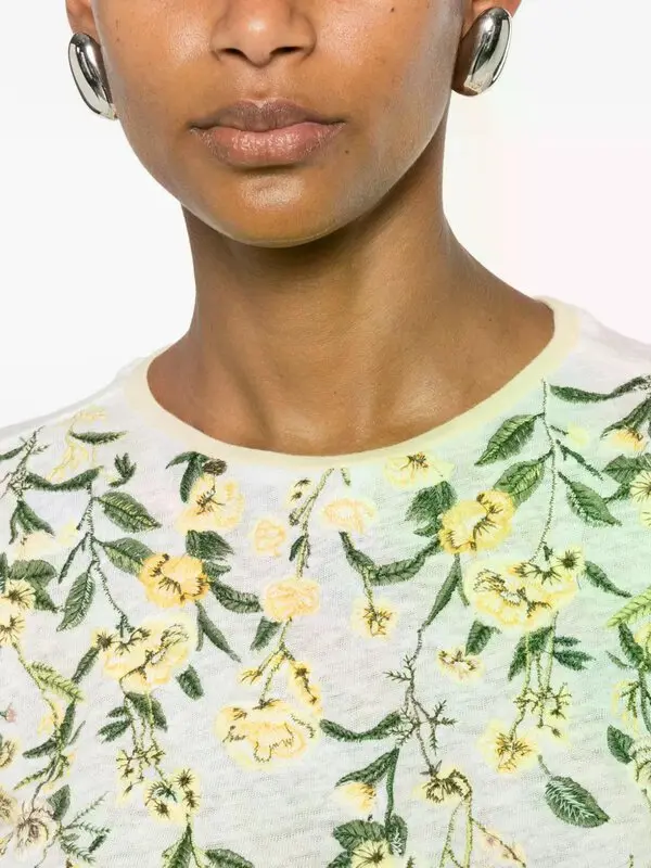 Alice + Olivia Floral Embroidered Linen T-shirt