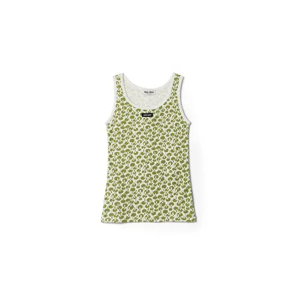 Miu Miu Floral Print Cotton Tank Top - Ivory/fern