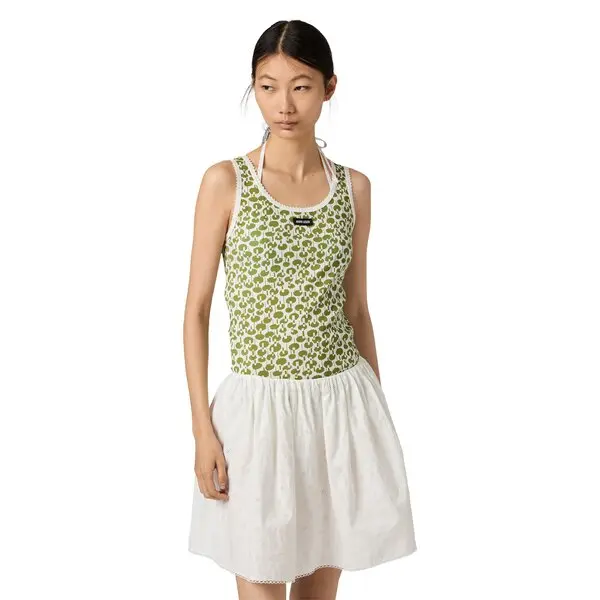 Miu Miu Floral Print Cotton Tank Top - Ivory/fern