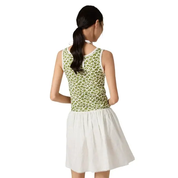 Miu Miu Floral Print Cotton Tank Top - Ivory/fern