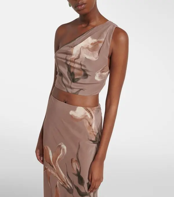 SIR. Azaliea Floral Silk Crop Top - Brown