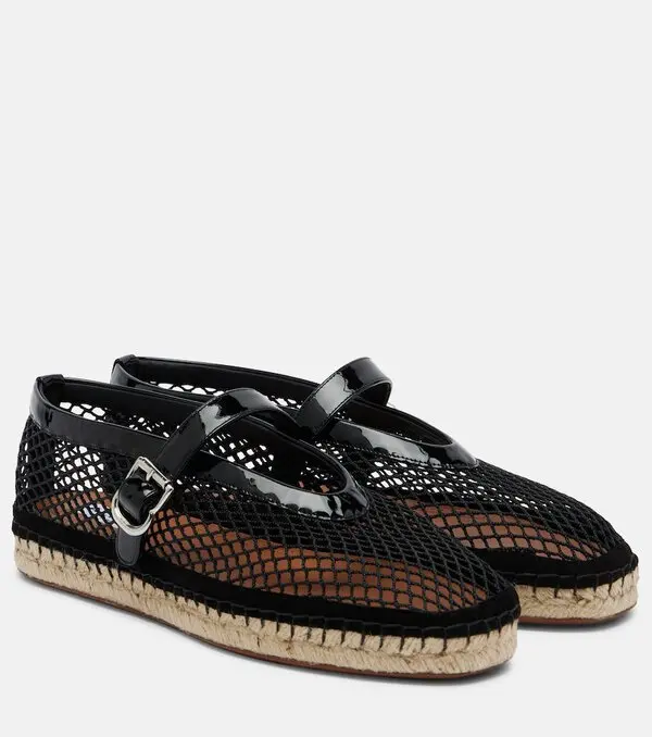 Alaïa Fishnet Leather-trimmed Espadrilles - Black