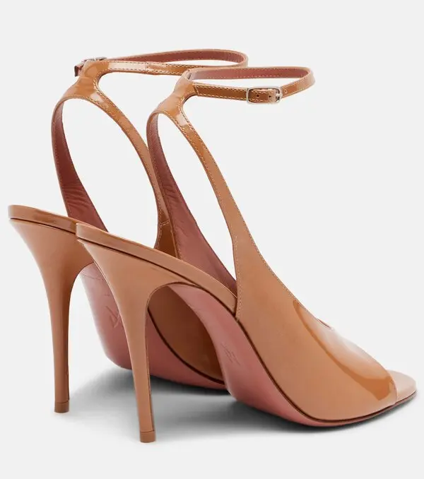 Amina Muaddi Patent Leather Slingback Sandals - Brown