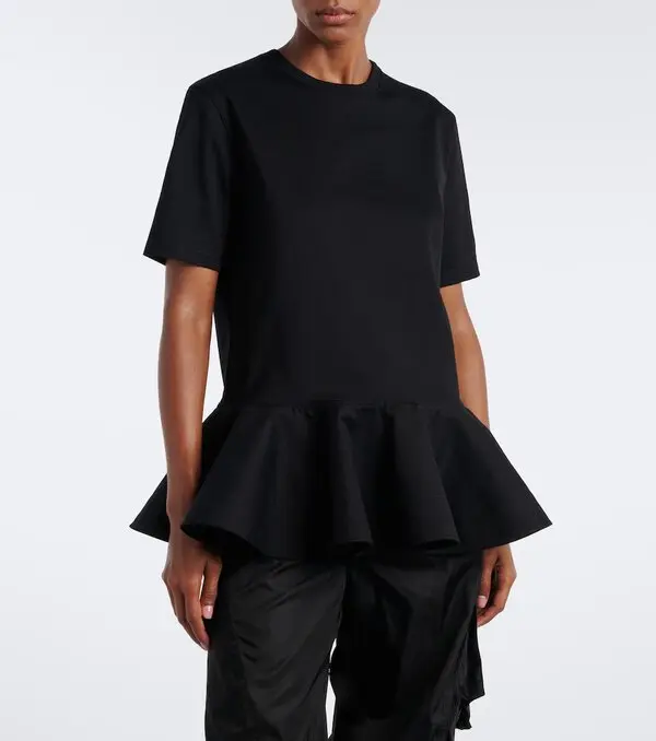 Alaïa Peplum Cotton Jersey T-shirt - Black
