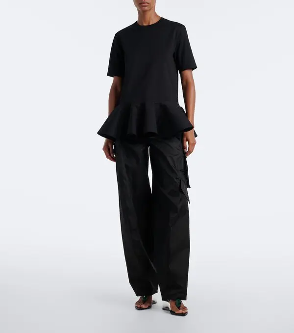 Alaïa Peplum Cotton Jersey T-shirt - Black