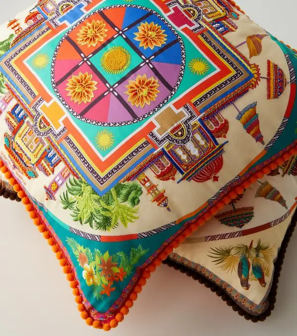 Etro Shanti Embroidered Printed Cotton Cushion - Multicoloured