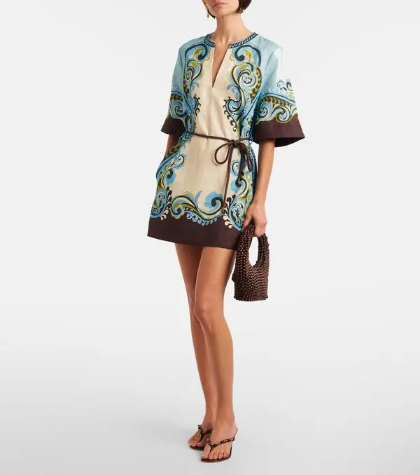 ALEMAIS Natalia Printed Linen Mini Dress