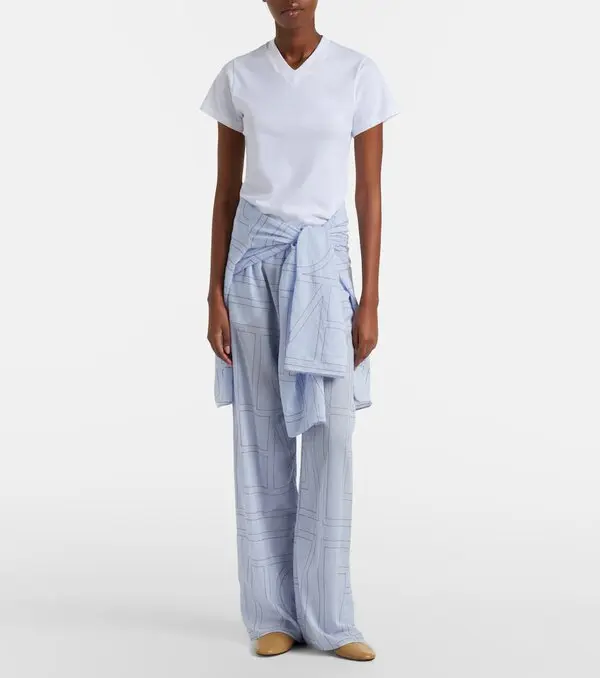 TOTEME Embroidered Cotton-blend Poplin Pajama Pants - Blue
