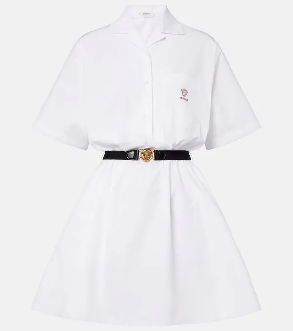 Versace Belted Cotton Poplin Minidress - White