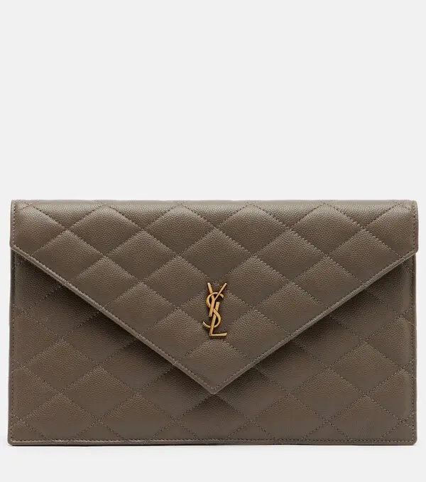 Saint Laurent Leather Clutch - Grey