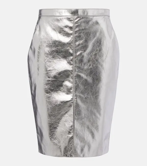 Saint Laurent Metallic Leather Pencil Skirt