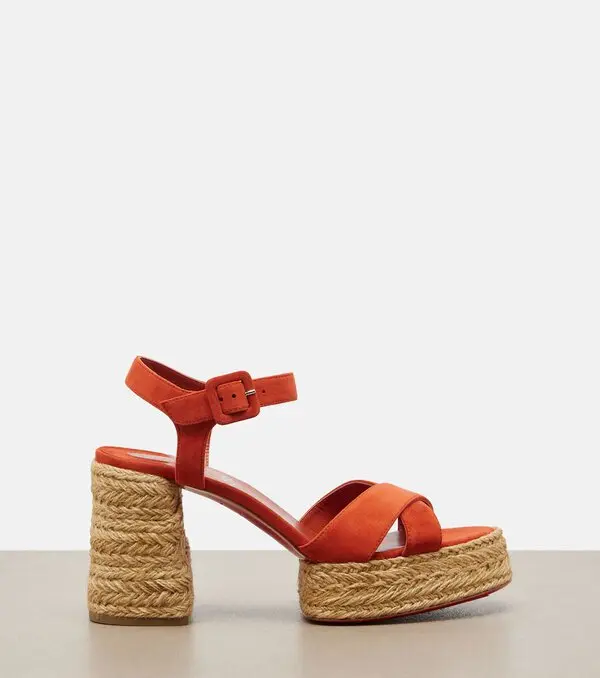 CHRISTIAN LOUBOUTIN Calakala Suede Espadrille Platform Sandals - Orange