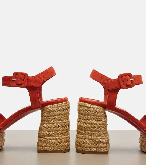 CHRISTIAN LOUBOUTIN Calakala Suede Espadrille Platform Sandals - Orange