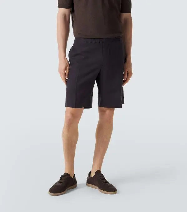 Zegna Linen Bermuda Shorts In Navy