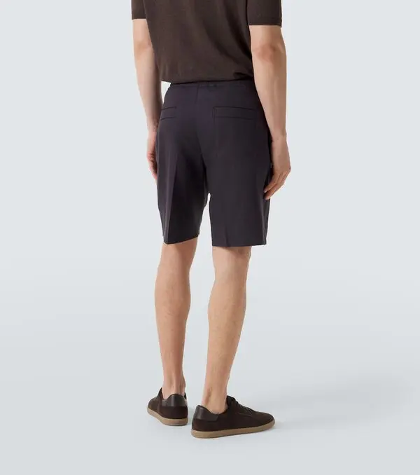 Zegna Linen Bermuda Shorts In Navy