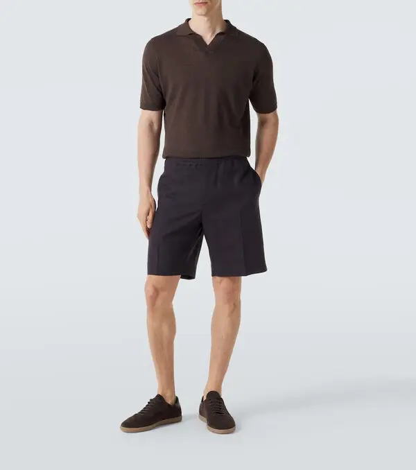 Zegna Linen Bermuda Shorts In Navy