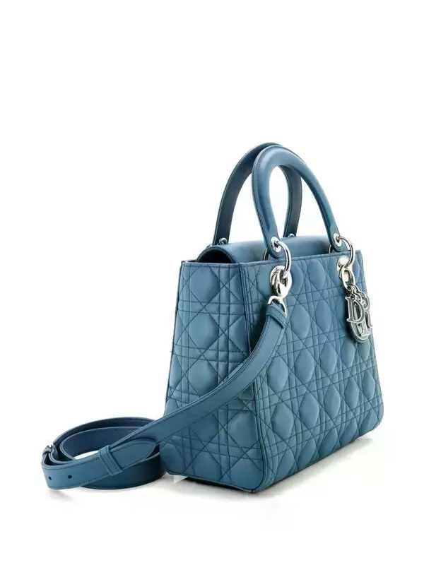 Dior Lady Cannage Quilted Lambskin Satchel - Blue