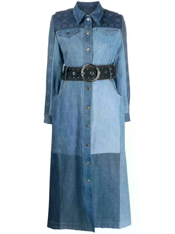 MARINE SERRE Panelled Denim Coat - Blue