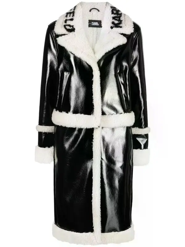 Karl Lagerfeld Faux Shearling Trimmed Coat - Black