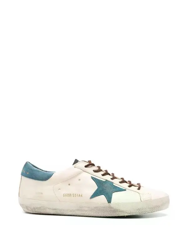 GOLDEN GOOSE Super-star Trainers In White Leather With Turquoise Suede Star