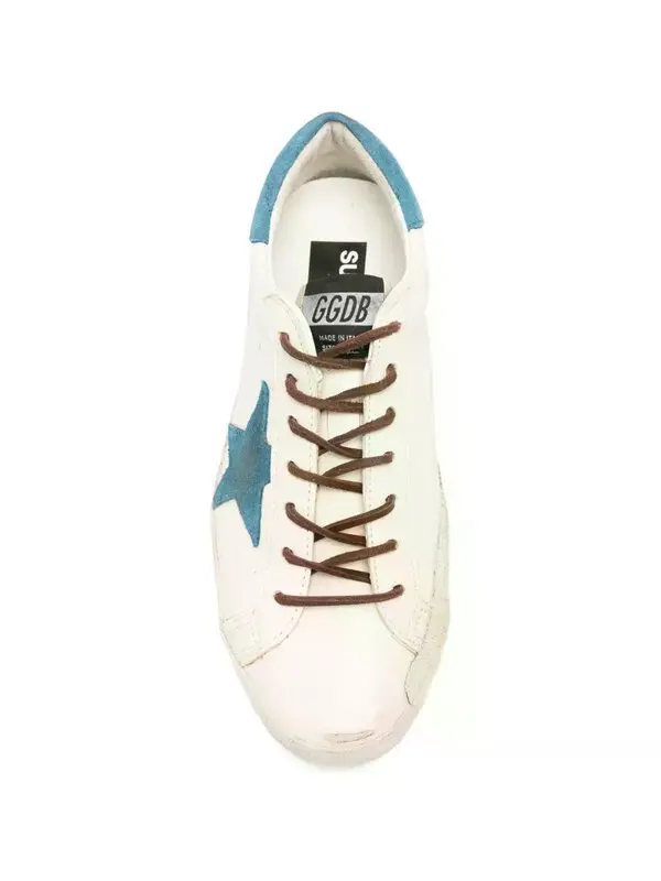 GOLDEN GOOSE Super-star Trainers In White Leather With Turquoise Suede Star