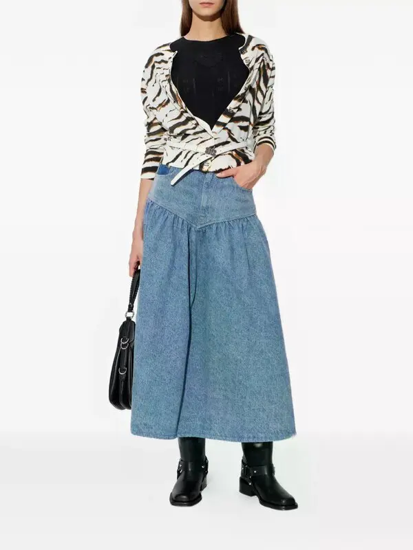 GANNI Tiger Print Embroidered Cardigan - Neutrals
