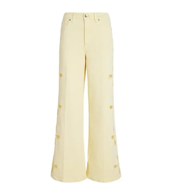 Good American Embroidered Palazzo Jeans - Yellow