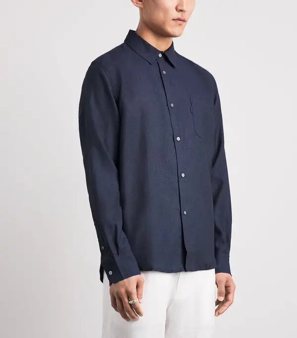 Derek Rose Linen Monaco Shirt - Navy
