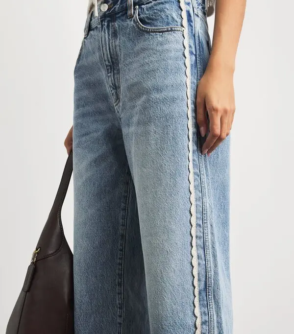 FRAME Crochet Bow Detail Wide-leg Jeans