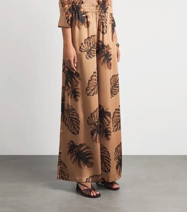 L'Agence Satin Wide-leg Trousers With Palm Leaf Print