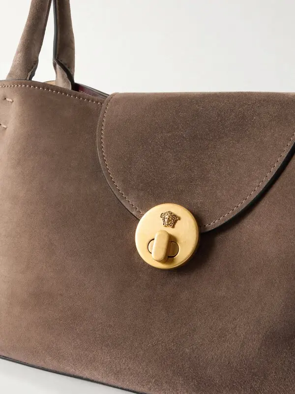 Versace Vivienne Logo-embellished Suede Shoulder Bag