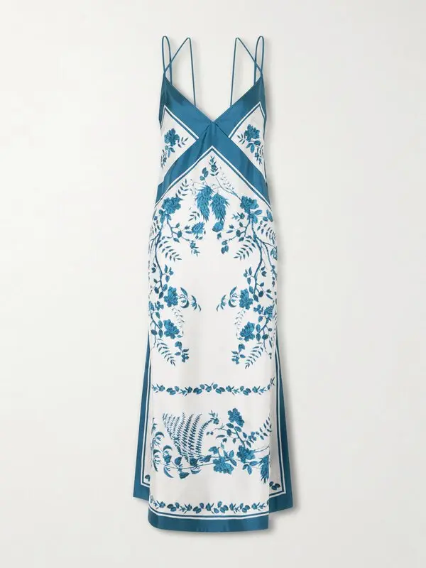 Erdem Floral-print Silk-twill Midi Slip Dress - Blue