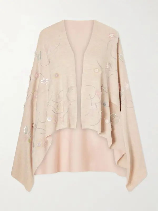 Bernadette Shirene Embellished Embroidered Cashmere-blend Cape - Neutrals