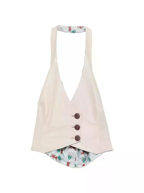 MITILIANE COUTURE Ivory Halterneck Button-up Waistcoat