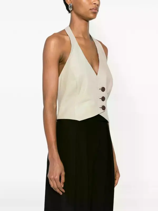 MITILIANE COUTURE Ivory Halterneck Button-up Waistcoat