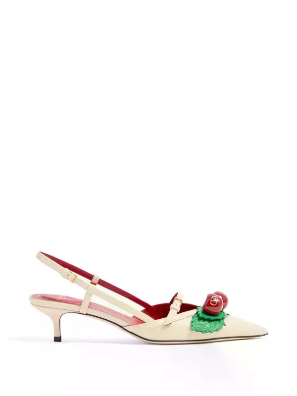 Valentino Garavani Kidskin Cherryfic Slingback Pumps - Neutrals