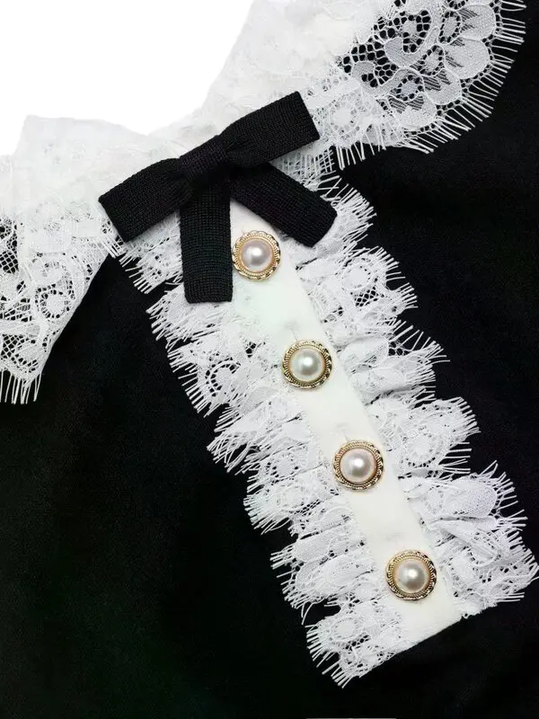 SELF-PORTRAIT Lace-trimmed Bow-motif Cardigan