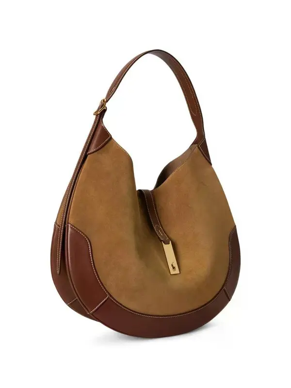 Polo Ralph Lauren Suede Shoulder Bag With Gold-tone Hardware - Brown
