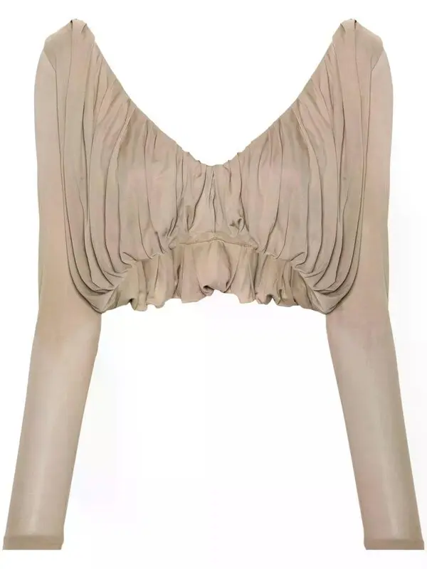 Saint Laurent Pleated Cropped Blouse - Neutrals