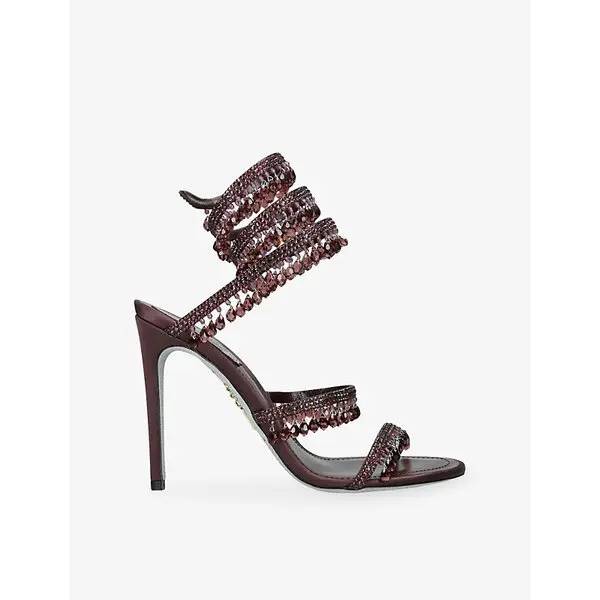 Rene Caovilla Crystal-embellished Leather Heeled Sandals - Wine Comb