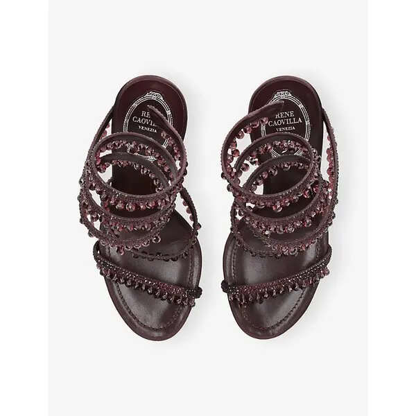 Rene Caovilla Crystal-embellished Leather Heeled Sandals - Wine Comb