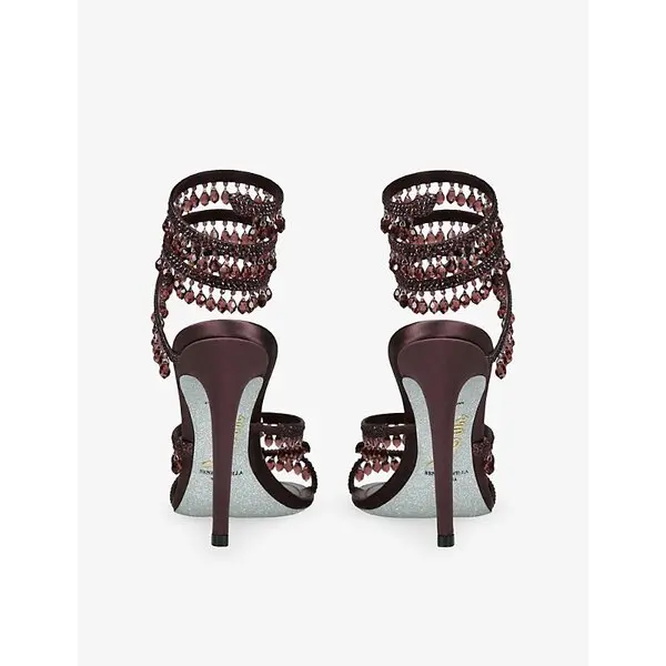 Rene Caovilla Crystal-embellished Leather Heeled Sandals - Wine Comb