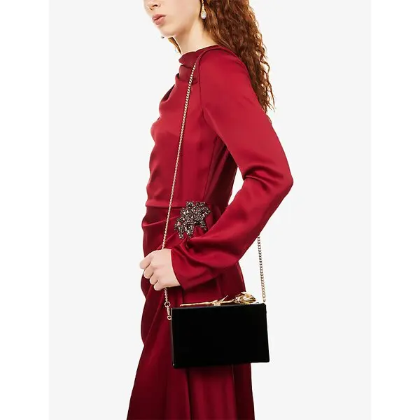 Erdem Bloom Minaudière Velvet Clutch Bag With Flower Bud Top Handle